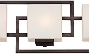 Possini Euro Design Lighting on The Square Modern Wall Mount Light Bronze Metal Hardwired 21" Wide 3-Light Fixture Geometric Opal Glass Shades for Bathroom Vanity Mirror House Home Room Decor