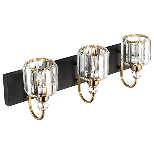 Ralbay Modern Black Bathroom Vanity Lights 3-Lights Modern Crystal Vanity Lighting Fixtures for Bathroom