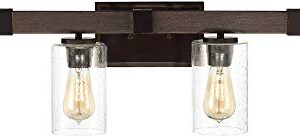 Franklin Iron Works Poetry Industrial Farmhouse Rustic Wall Light Bronze Wood Grain Hardwired 34" 4-Light Fixture Clear Seedy Glass Shade for Bedroom Bedside Bathroom Vanity Living Room Hallway