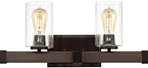 Franklin Iron Works Poetry Industrial Farmhouse Rustic Wall Light Bronze Wood Grain Hardwired 34" 4-Light Fixture Clear Seedy Glass Shade for Bedroom Bedside Bathroom Vanity Living Room Hallway