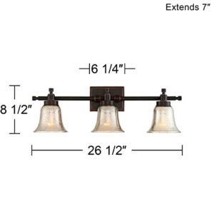 Possini Euro Design Varra Antique Wall Mount Light Antique Silver Bronze Metal Hardwired 26 1/2" Wide 3-Light Fixture Bell Mercury Glass Shades for Bathroom Vanity Mirror House Home Room Decor