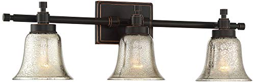 Possini Euro Design Varra Antique Wall Mount Light Antique Silver Bronze Metal Hardwired 26 1/2" Wide 3-Light Fixture Bell Mercury Glass Shades for Bathroom Vanity Mirror House Home Room Decor