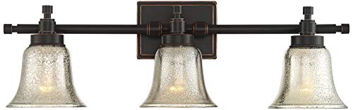 Possini Euro Design Varra Antique Wall Mount Light Antique Silver Bronze Metal Hardwired 26 1/2" Wide 3-Light Fixture Bell Mercury Glass Shades for Bathroom Vanity Mirror House Home Room Decor