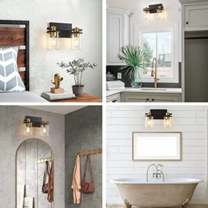 stambord 2 Light Bathroom Vanity Light, Black and Gold Bathroom Light Fixtures, Sconces Wall Lighting with Glass Shade, Modern Farmhouse Vanity Lighting fixtures for Bathroom, Bedroom, Hallway