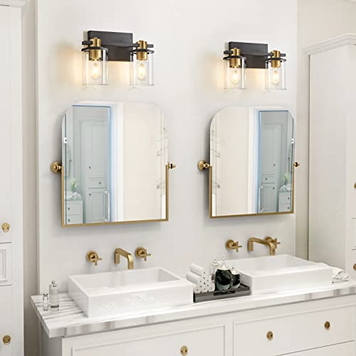 stambord 2 Light Bathroom Vanity Light, Black and Gold Bathroom Light Fixtures, Sconces Wall Lighting with Glass Shade, Modern Farmhouse Vanity Lighting fixtures for Bathroom, Bedroom, Hallway