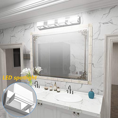 Tipace 4 Lights LED Modern Vanity Light Chrome Bathroom Lighting Fixture Up and Down Bathroom Wall Light Over Mirror(White Light 6000K)