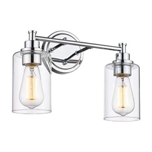 femila modern bathroom light fixtures, 2-light bathroom vanity lights over mirror with clear glass shade, chrome finish, 4fyc56b-2w ch