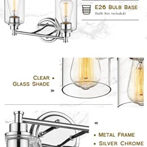 FEMILA Modern Bathroom Light Fixtures, 2-Light Bathroom Vanity Lights Over Mirror with Clear Glass Shade, Chrome Finish, 4FYC56B-2W CH