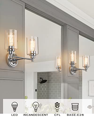 FEMILA Modern Bathroom Light Fixtures, 2-Light Bathroom Vanity Lights Over Mirror with Clear Glass Shade, Chrome Finish, 4FYC56B-2W CH