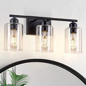 gzdezcl bathroom vanity light fixtures, 3-light bathroom wall light matte black bathroom wall lamp modern wall sconce lighting with clear glass shade for mirror bedroom powder room hallway(17.7 inch)