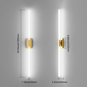 Ralbay 59inch Gold Bathroom Vanity Lights Fixtures Over Long Mirror Modern LED Bathroom Wall Lighting Bar Acrylic Gold Vanity Light Fixtures 42W 5500K White Light