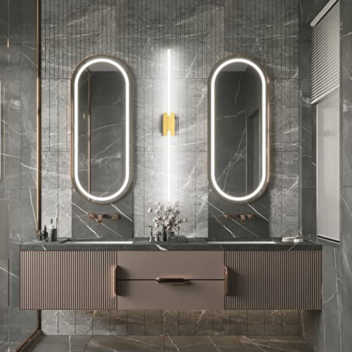 Ralbay 59inch Gold Bathroom Vanity Lights Fixtures Over Long Mirror Modern LED Bathroom Wall Lighting Bar Acrylic Gold Vanity Light Fixtures 42W 5500K White Light