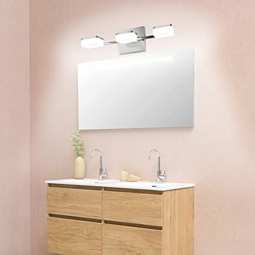 3 Lights LED Bathroom Vanity Lights, Acrylic Modern Wall Mount Lighting, LED Bathroom Wall Lighting Fixtures Over Mirror, 21W, 2509LM, 10%-100%, SCR Dimming 5000K (Natural White Light) - Chrome