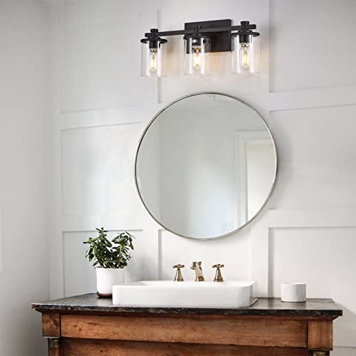 diniluse Bathroom Vanity Light 3-Light, Black Bathroom Light Fixtures with Clear Glass Shade, Vintage Bathroom Vanity Lights, Modern Wall Sconce for Bathroom, Living Room, Hallway, Bedroom