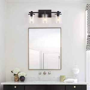 diniluse Bathroom Vanity Light 3-Light, Black Bathroom Light Fixtures with Clear Glass Shade, Vintage Bathroom Vanity Lights, Modern Wall Sconce for Bathroom, Living Room, Hallway, Bedroom