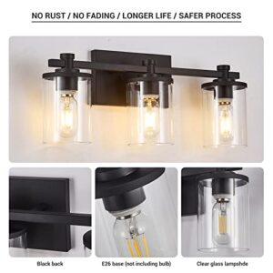 diniluse Bathroom Vanity Light 3-Light, Black Bathroom Light Fixtures with Clear Glass Shade, Vintage Bathroom Vanity Lights, Modern Wall Sconce for Bathroom, Living Room, Hallway, Bedroom