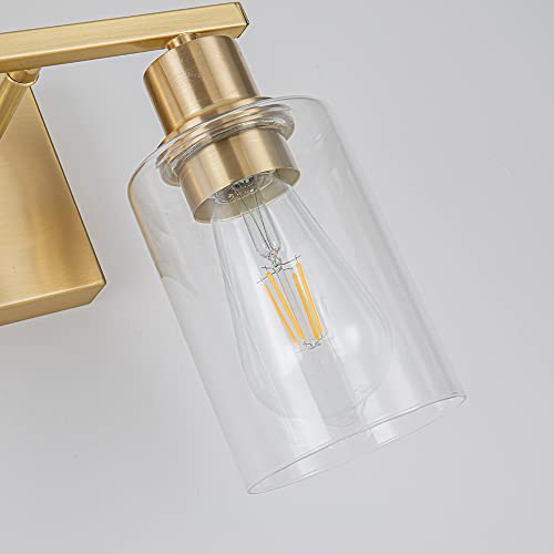 EMONG Gold Bathroom Light Fixtures,2-Lights Brushed Brass Vanity Light with Clear Glass Shade,Modern Wall Sconces for Hallway, Farmhouse,Living Room