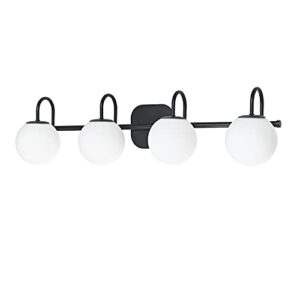 zhuoer vintage bathroom light fixtures 4-lights black mid century vanity lights with milk white glass globe shade vintage wall sconces lighting bath vanity lights bar over mirror(exclude g9 bulb)