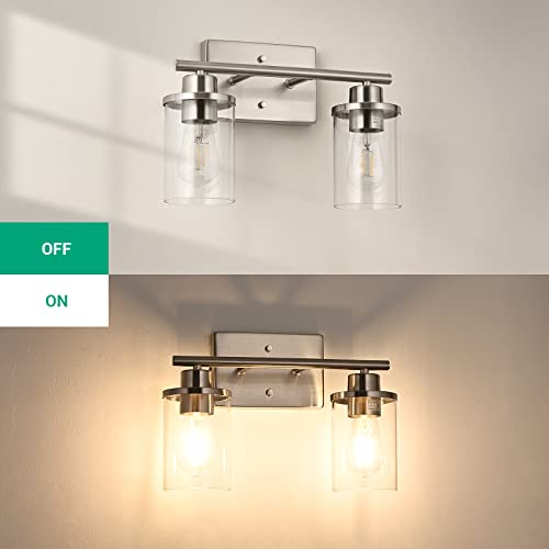 EDISHINE Bathroom Light Fixtures, 2 Light Bathroom Vanity Light Fixtures Brushed Nickel, Modern Wall Sconces for Bathroom, Vanity Table, Powder Room, Bedroom, Kitchen (E26 Base), ETL Listed