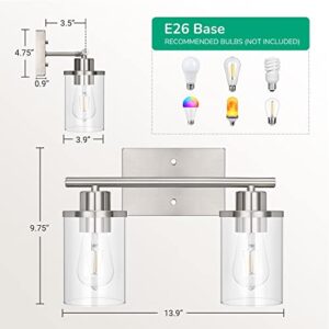 EDISHINE Bathroom Light Fixtures, 2 Light Bathroom Vanity Light Fixtures Brushed Nickel, Modern Wall Sconces for Bathroom, Vanity Table, Powder Room, Bedroom, Kitchen (E26 Base), ETL Listed