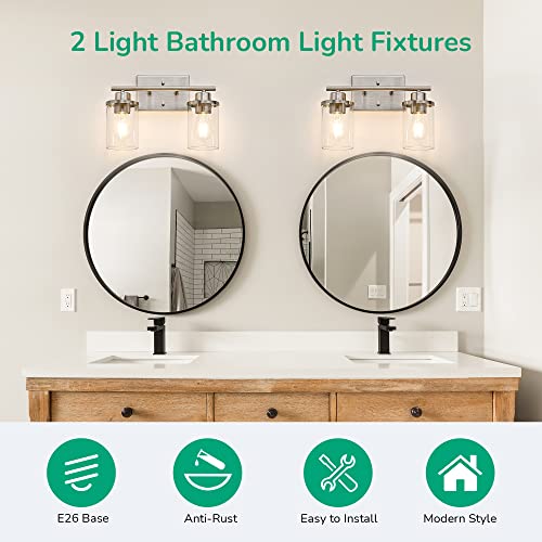 EDISHINE Bathroom Light Fixtures, 2 Light Bathroom Vanity Light Fixtures Brushed Nickel, Modern Wall Sconces for Bathroom, Vanity Table, Powder Room, Bedroom, Kitchen (E26 Base), ETL Listed