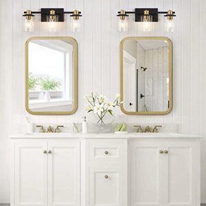 stambord 3 Light Bathroom Vanity Light, Black and Gold Bathroom Light Fixtures, Sconces Wall Lighting with Glass Shade, Modern Brushed Gold Vanity Lights for Bathroom, Bedroom, Hallway