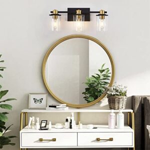 stambord 3 Light Bathroom Vanity Light, Black and Gold Bathroom Light Fixtures, Sconces Wall Lighting with Glass Shade, Modern Brushed Gold Vanity Lights for Bathroom, Bedroom, Hallway