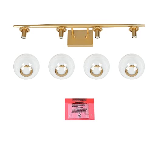 KSANA Gold Bathroom Light Fixtures, Modern Bathroom Vanity Light fixtures Over Mirror, 4 Light Bathroom Lights with Clear Globe Glass Shades and Taper Arm