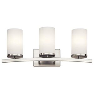 kichler crosby 23" 3 light vanity light satin etched cased opal brushed nickel ,white