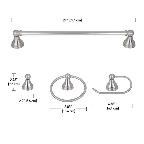 Globe Electric 50700 5-Piece Bathroom Accessory Set, with Vanity, Brushed Steel, 3-Light Vanity Light, Frosted Glass, Towel Bar, Toilet Paper Holder, Towel Ring, Robe Hook, Home Improvement