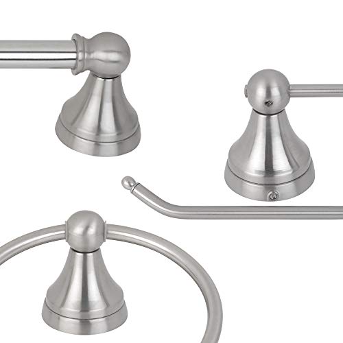 Globe Electric 50700 5-Piece Bathroom Accessory Set, with Vanity, Brushed Steel, 3-Light Vanity Light, Frosted Glass, Towel Bar, Toilet Paper Holder, Towel Ring, Robe Hook, Home Improvement