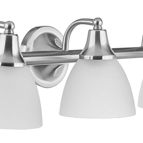 Globe Electric 50700 5-Piece Bathroom Accessory Set, with Vanity, Brushed Steel, 3-Light Vanity Light, Frosted Glass, Towel Bar, Toilet Paper Holder, Towel Ring, Robe Hook, Home Improvement