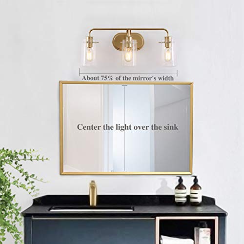 KSANA Gold Vanity Lights, 3-Light Modern Bathroom Light Fixture with Seeded Glass Shade