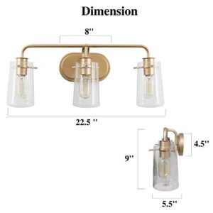 KSANA Gold Vanity Lights, 3-Light Modern Bathroom Light Fixture with Seeded Glass Shade