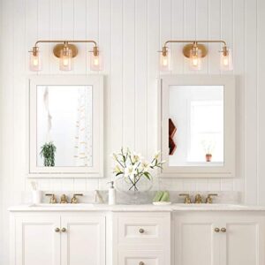 KSANA Gold Vanity Lights, 3-Light Modern Bathroom Light Fixture with Seeded Glass Shade