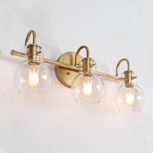 KSANA Gold Bathroom Vanity Light Fixtures with Clear Glass Shade, 22”x7”x9