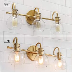 KSANA Gold Bathroom Vanity Light Fixtures with Clear Glass Shade, 22”x7”x9