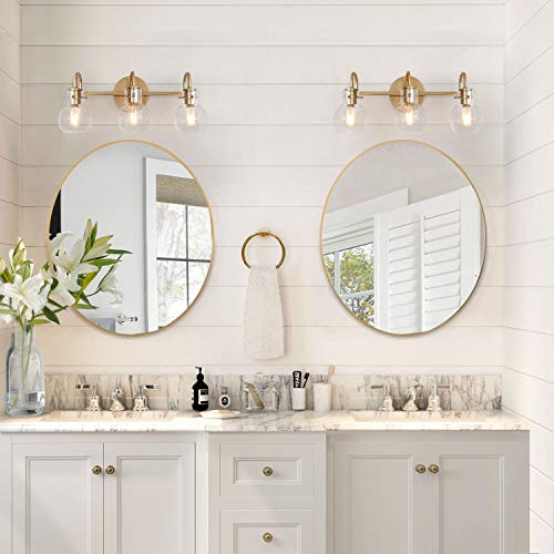 KSANA Gold Bathroom Vanity Light Fixtures with Clear Glass Shade, 22”x7”x9