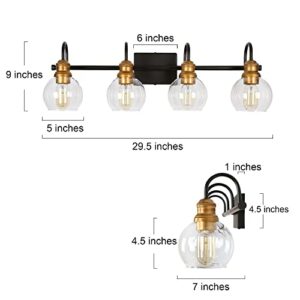 Bathroom Vanity Light, 4-Light Black Bathroom Light Fixtures with Oil Rubbed Bronze Finish, Modern Farmhouse Vanity Lights with Clear Globe Glass Shade (L 29.5" x W 7" x H 9")