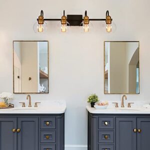 Bathroom Vanity Light, 4-Light Black Bathroom Light Fixtures with Oil Rubbed Bronze Finish, Modern Farmhouse Vanity Lights with Clear Globe Glass Shade (L 29.5" x W 7" x H 9")