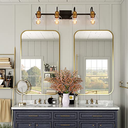 Bathroom Vanity Light, 4-Light Black Bathroom Light Fixtures with Oil Rubbed Bronze Finish, Modern Farmhouse Vanity Lights with Clear Globe Glass Shade (L 29.5" x W 7" x H 9")