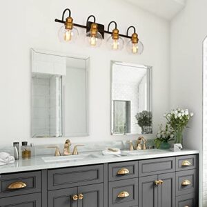 Bathroom Vanity Light, 4-Light Black Bathroom Light Fixtures with Oil Rubbed Bronze Finish, Modern Farmhouse Vanity Lights with Clear Globe Glass Shade (L 29.5" x W 7" x H 9")