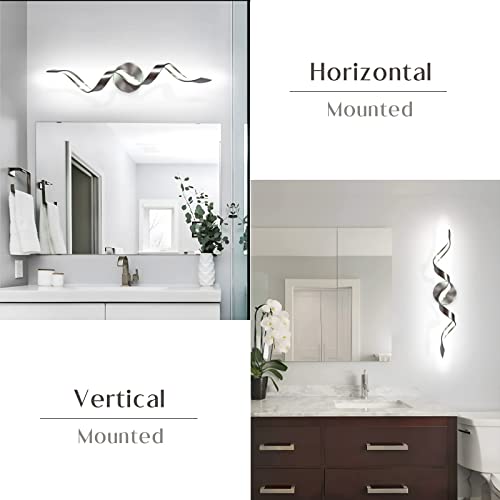 HUOKU Dimmable Modern LED Bathroom Vanity Light 24 inch, 12W Spiral Design Brushed Nickel Bathroom Light Fixtures Over Mirror, Wall Sconces Lighting for Living Room Bedroom 6000K