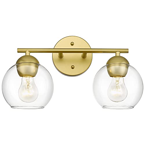 Emak 2-Light Gold Bathroom Light Fixtures Over Mirror, Globe Bathroom Vanity Light with Clear Glass Shades and Gold Finish, VL114-GD-2