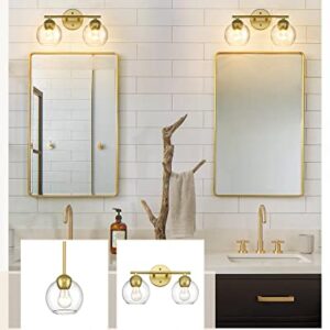 Emak 2-Light Gold Bathroom Light Fixtures Over Mirror, Globe Bathroom Vanity Light with Clear Glass Shades and Gold Finish, VL114-GD-2