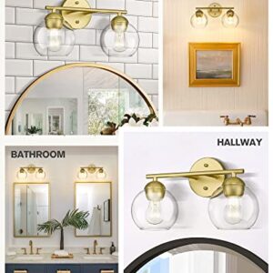 Emak 2-Light Gold Bathroom Light Fixtures Over Mirror, Globe Bathroom Vanity Light with Clear Glass Shades and Gold Finish, VL114-GD-2