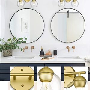 Emak 2-Light Gold Bathroom Light Fixtures Over Mirror, Globe Bathroom Vanity Light with Clear Glass Shades and Gold Finish, VL114-GD-2