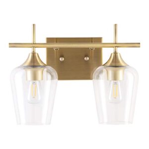 vonluce 2-light gold vanity light fixtures over mirror, wall mount modern brass bathroom sconce with clear glass, midcentury gold vanity lighting for bathroom, makeup dressing table, bedroom