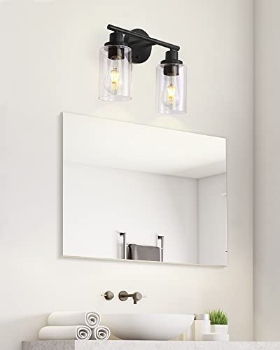 Bathroom Vanity Light,2 Light Black Bathroom Light Fixtures,Vanity Lights for Bathroom,Modern Wall Sconces with Clear Glass Shade,Bathroom Lamp,for Bathroom Vanity Bedroom Farmhouse Living Room