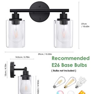 Bathroom Vanity Light,2 Light Black Bathroom Light Fixtures,Vanity Lights for Bathroom,Modern Wall Sconces with Clear Glass Shade,Bathroom Lamp,for Bathroom Vanity Bedroom Farmhouse Living Room